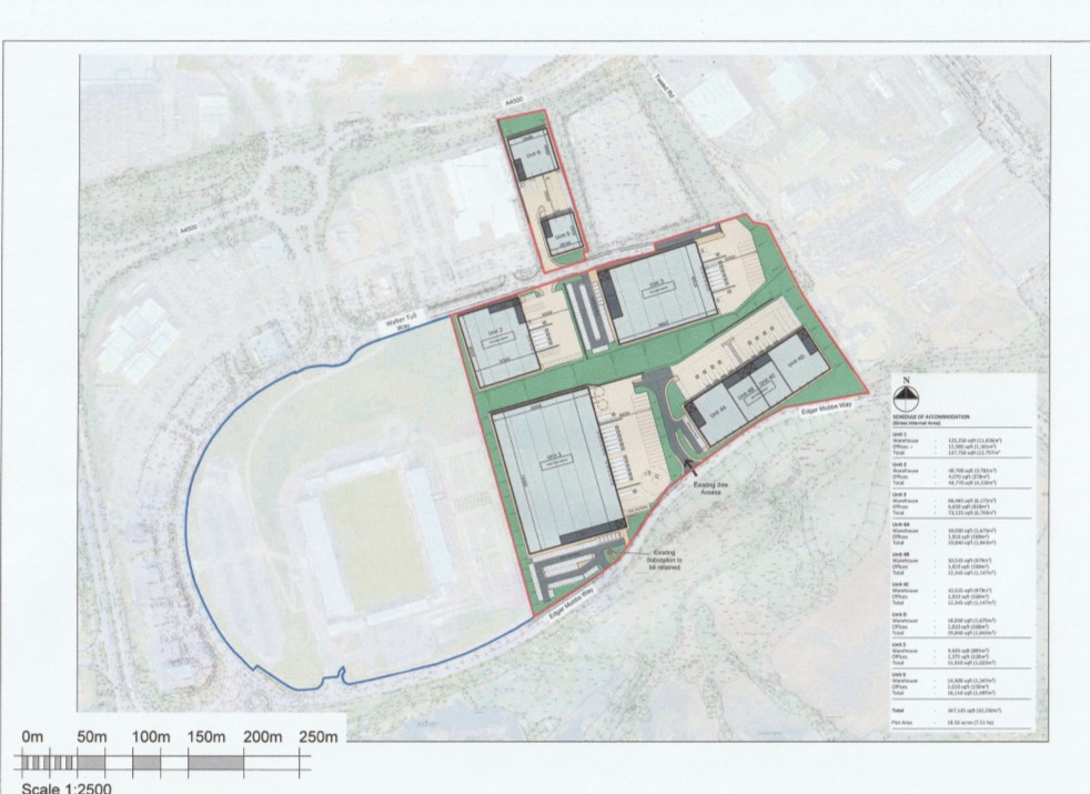 Warehouse plan for land behind the East Stand at Sixfields